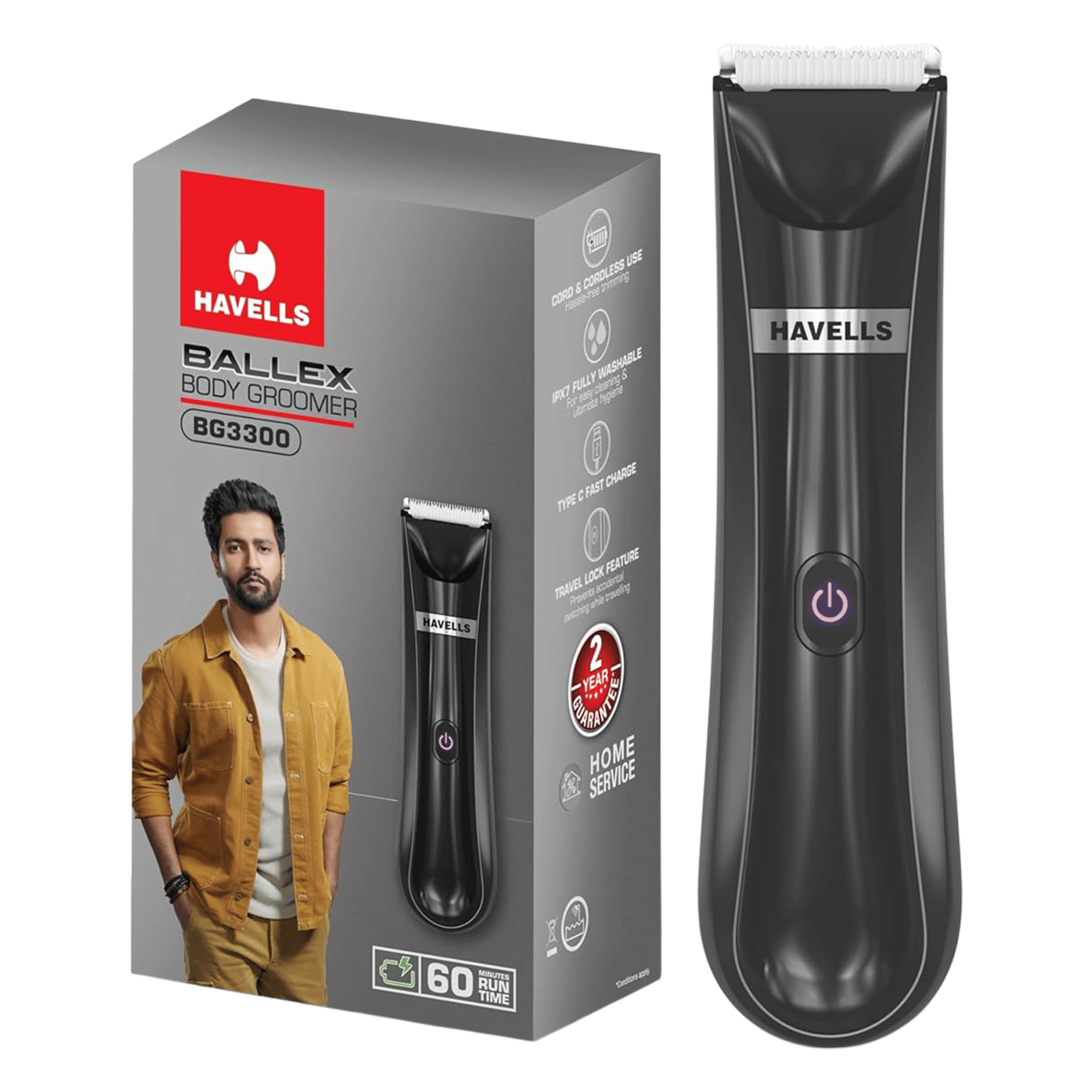 Buy HAVELLS Ballex BG3300 Rechargeable Corded & Cordless Wet & Dry Trimmer for Beard, Body ...